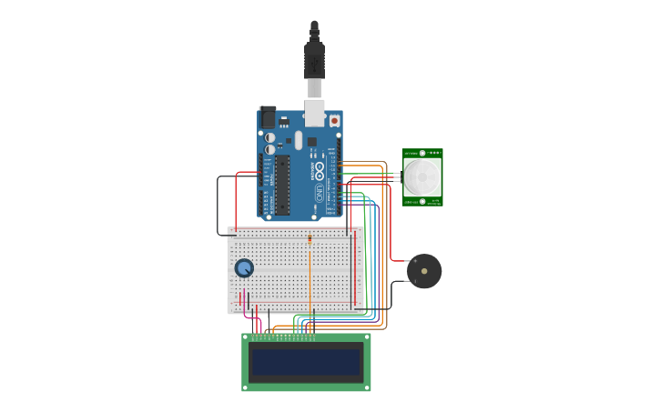 Circuit design pembuatan sensor gerakan - Tinkercad