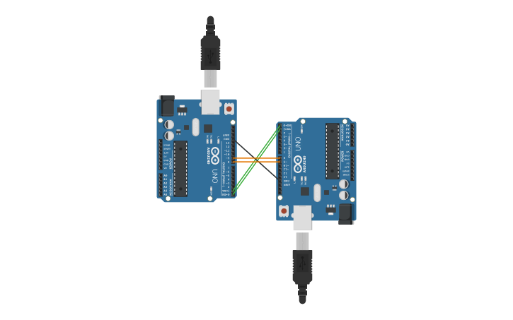 Circuit design TRANSFERING DATA BETWEEN DEVICES USING UART CONNECTIONS | Tinkercad
