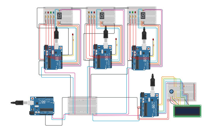 Circuit design วงจร 7 segment display และ ควบคุมเปิดปิดไฟ LED - Tinkercad