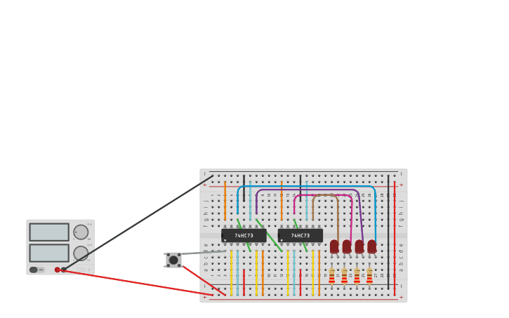 Circuit design Contador Asincrono de 4Bits con flip-flop JK - Tinkercad Circuit design Contador Asincrono de 4Bits con flip-flop JK - Tinkercad
