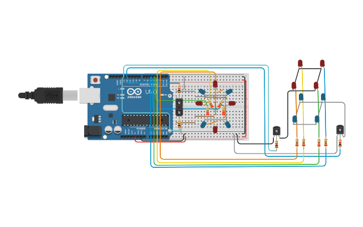 Circuit design Cubo de LEDs ( 2 x 2 x 2 ) con Arduino - Tinkercad