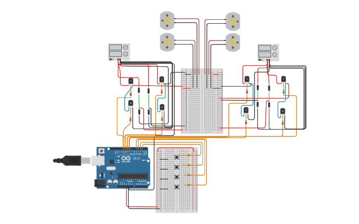 Circuit design 4 motores atividade - Tinkercad