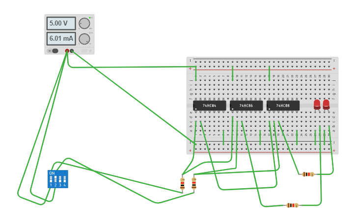 Circuit design Half-subtractor - Tinkercad