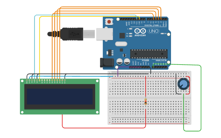 Circuit design LCD with Potentiometer - Tinkercad