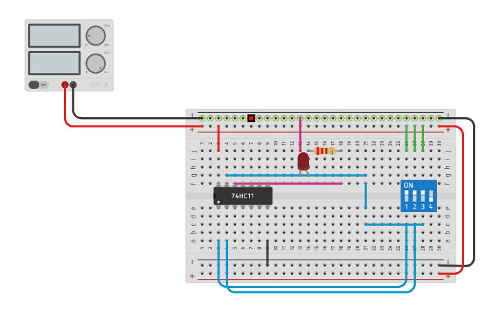 Circuit design compuerta AND de tres entradas - Tinkercad