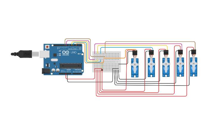 Circuit design servos - Tinkercad