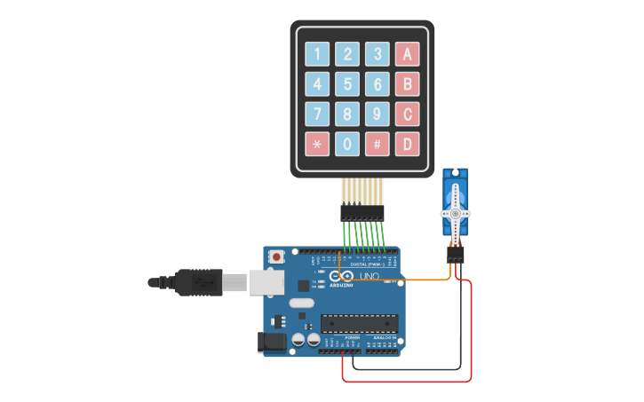 Circuit design Keypad with servo | Tinkercad