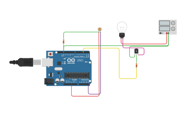 Circuit design Interface street light using LDR new | Tinkercad