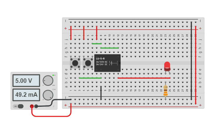 Circuit design Latch-up with one relay - Tinkercad