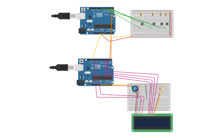 Circuit design Cod Morse cu LCD | Tinkercad