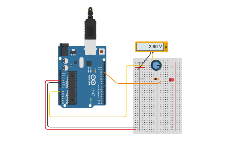 Circuit design LED com arduino, potenciometro e lógica AND - Tinkercad