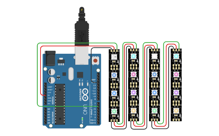 Circuit design 4*4 NeoPixel - Tinkercad