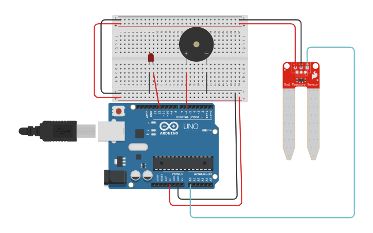 Circuit design Soil Moisture Sensor - Tinkercad