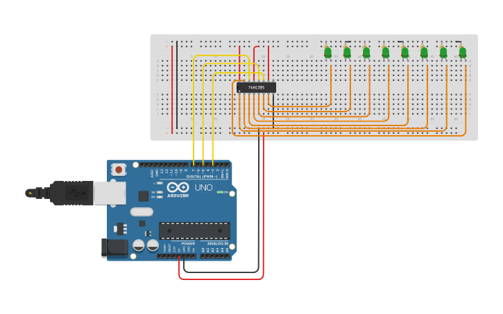 Circuit design shift register - Tinkercad