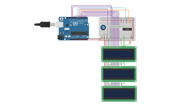 Circuit design Control Multiple LCDs via Shift Register - Tinkercad