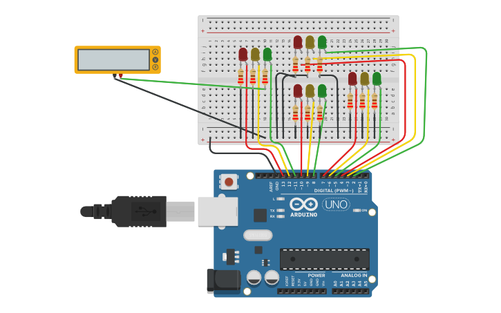 Circuit design 4 way traffic lights - Tinkercad