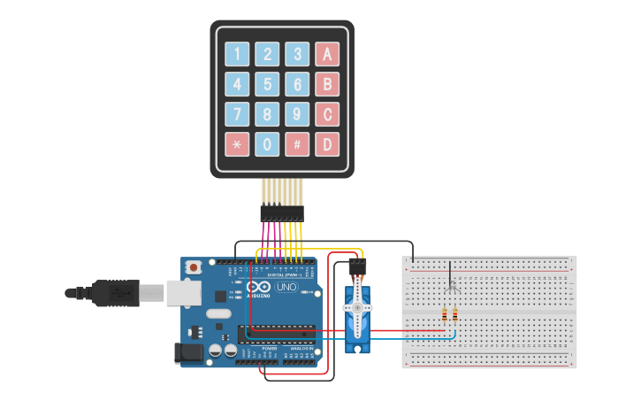 Circuit design servo, keypad - Tinkercad