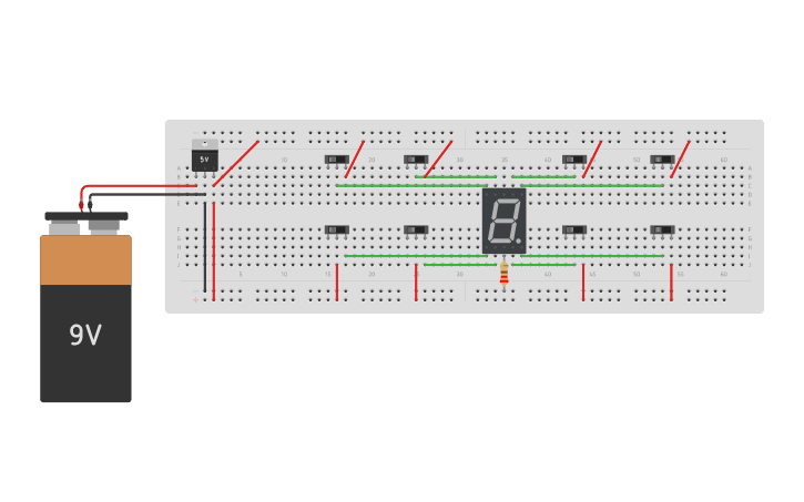 Circuit design 7 segment with switch - Tinkercad