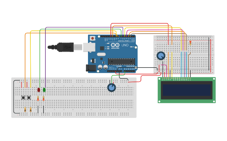 Circuit design DISPLAY LCD TEMPERATURA LED´S - Tinkercad