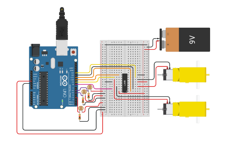 Circuit design Creating an autonomous vehicle control circuit - Tinkercad
