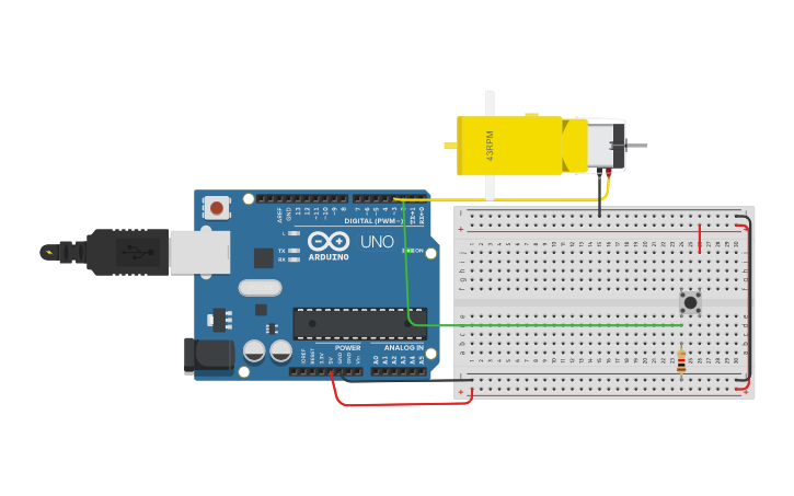Circuit design hobby gearmotor control with pushbutton - Tinkercad