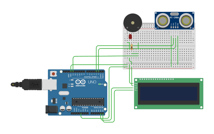 Circuit Design Ultrasonic Distance Sensor Tinkercad