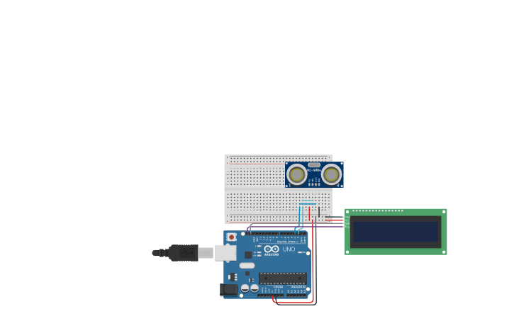 Circuit design LCD-ULTRASONIC - Tinkercad