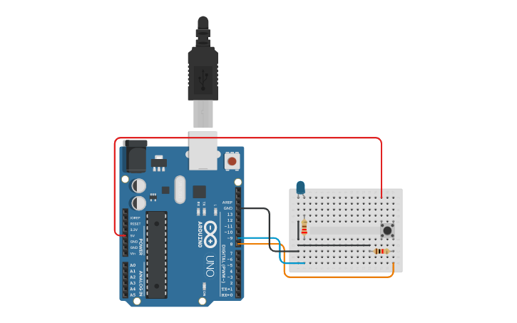 Circuit design pulsante debounce | Tinkercad