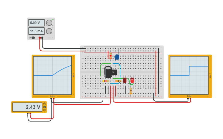 Circuit design LM555 en modo astable - Tinkercad
