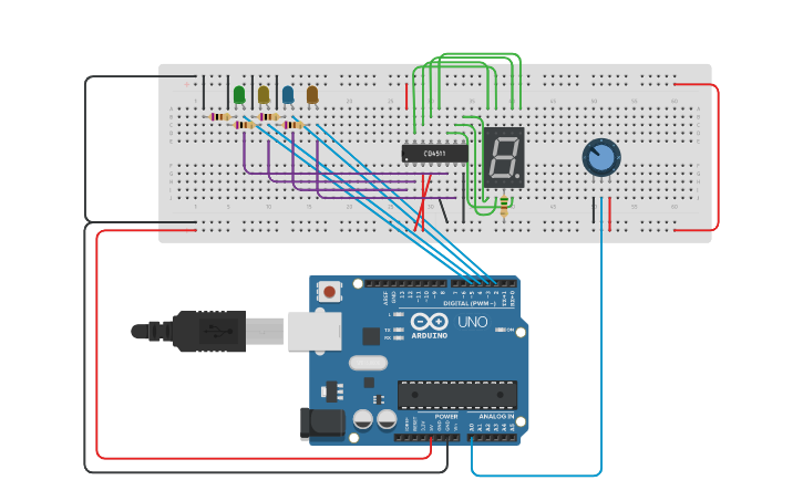 Circuit Design Potentiometer With 7 Segment Tinkercad