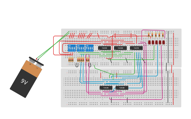 Circuit design 4bit Full adder by ICCT LFCA311E059 - DELA CRUZ - Tinkercad