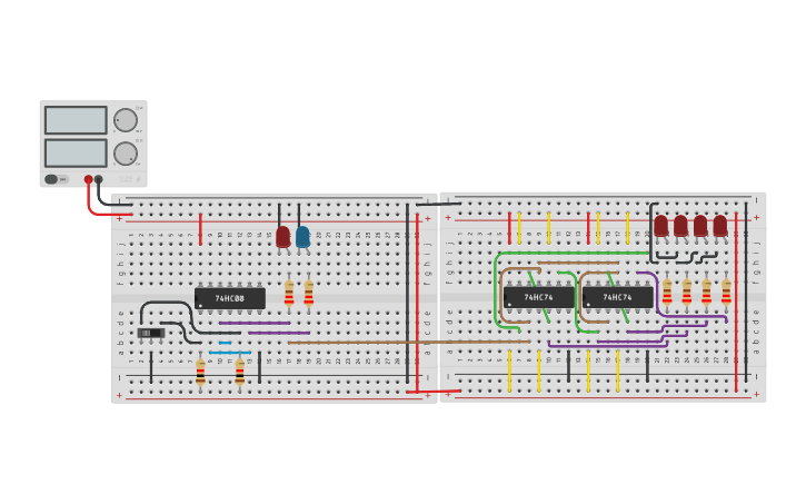 Circuit design 4-Bit Johnson Counter using D-Flop Flop - Tinkercad