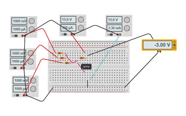 Circuit design Sumador inversor - Tinkercad