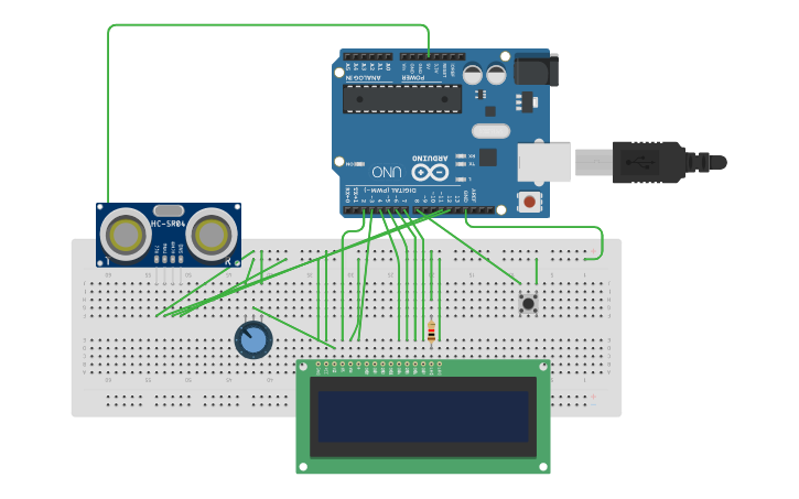 Circuit Design Ultrasonic Distance Sensor With Lcd Display Tinkercad