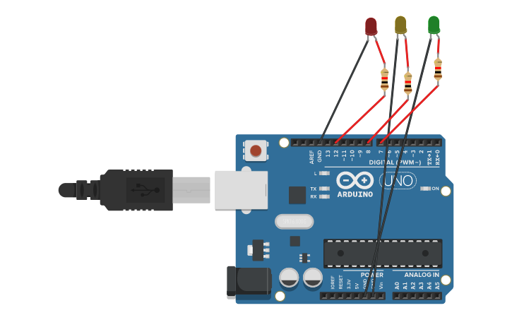 Circuit design Arduino UNO Traffic Light - Tinkercad