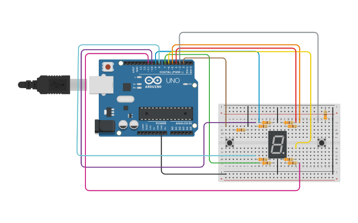 Circuit design Segment Display 0-9 - Tinkercad