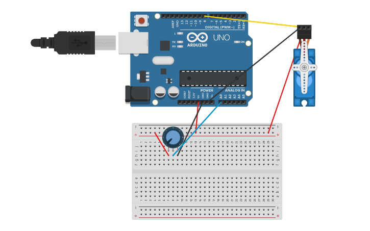 Circuit design Control de Servos Modelismo - Tinkercad