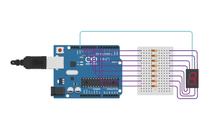 Circuit design Display a sette segmenti - Tinkercad