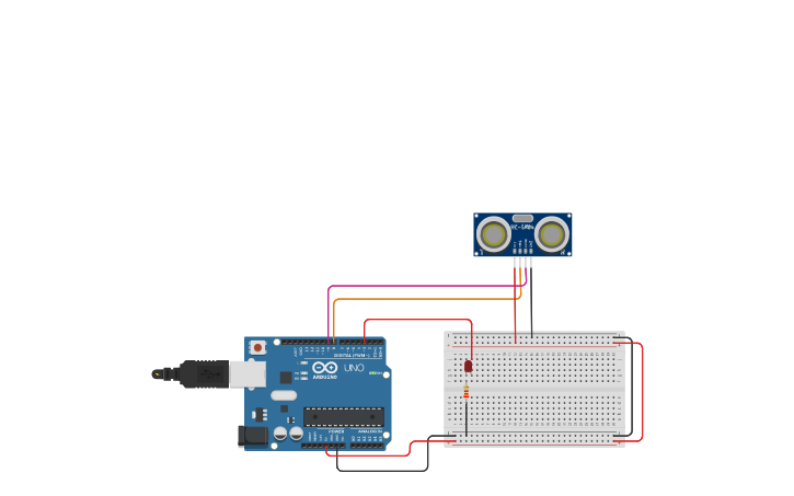 Circuit design Sensor Ultras 1LED - Tinkercad