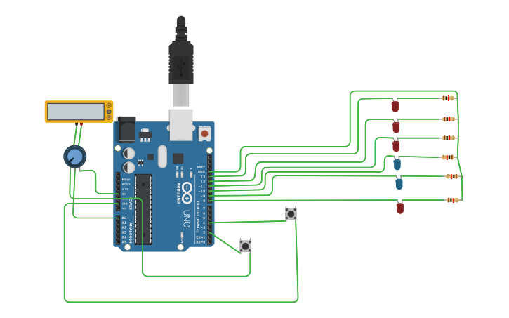 Circuit design Copy of Interrupt AVR 328p Example - Tinkercad