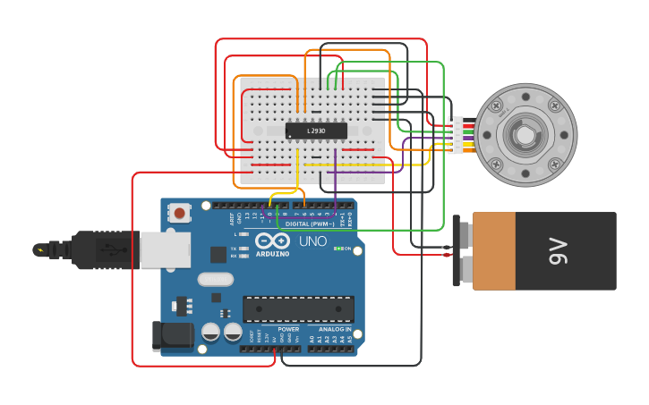 Circuit design motor a pasos | Tinkercad