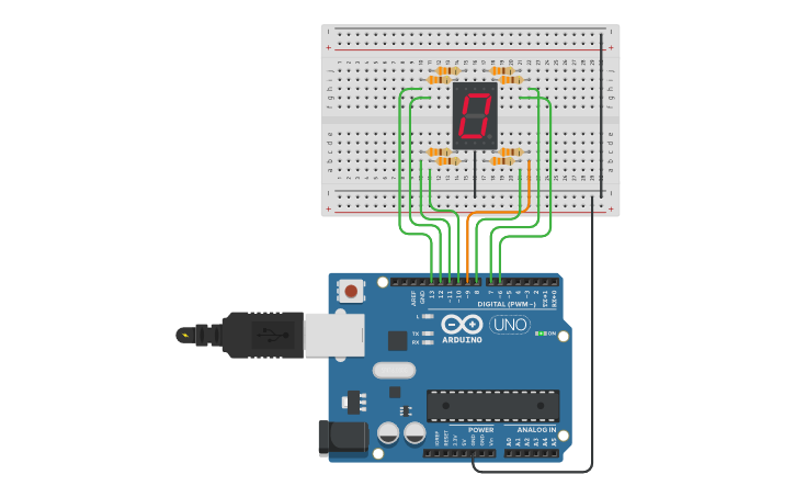 Circuit design 7-segment - Tinkercad
