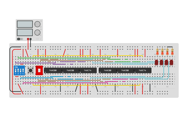 Circuit design 4-Bit Register - Tinkercad