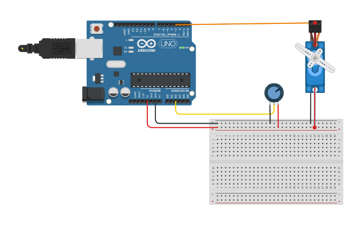 Circuit design Desafio 1 - Controlar servo com o potenciometro - Tinkercad