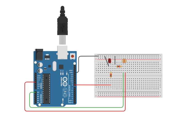 Circuit design LED Light Control using LDR (Photoregistor) - Tinkercad