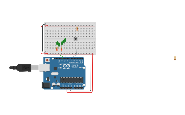 Circuit design Práctica 4: Pulsadores en Arduinoblocks - Tinkercad