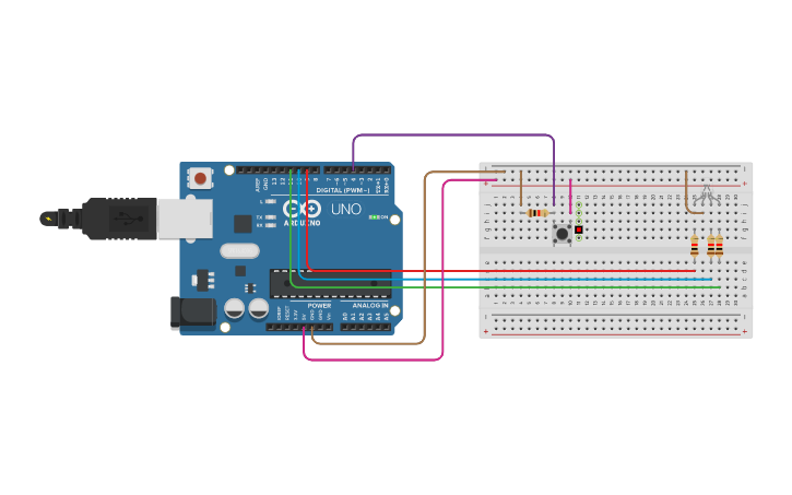 Circuit design Deney 4 - Butonla RGB Led Kontrolü - Tinkercad