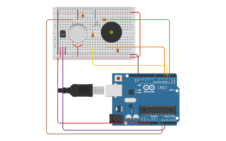 Circuit design Fire Alarm - Tinkercad