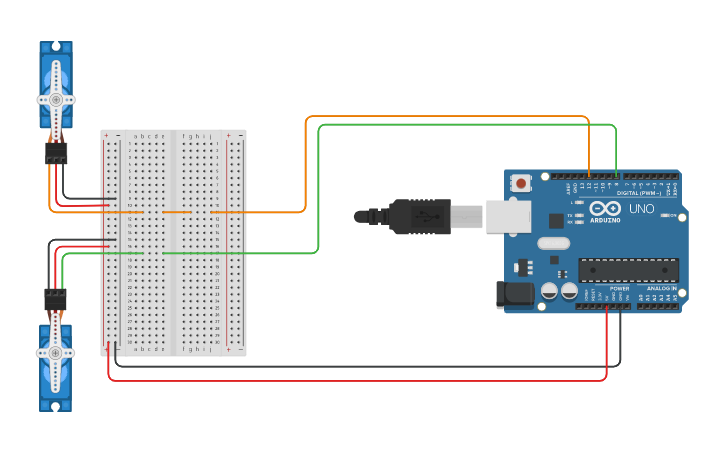 Circuit design Conectando 2 ServoMotores | Tinkercad