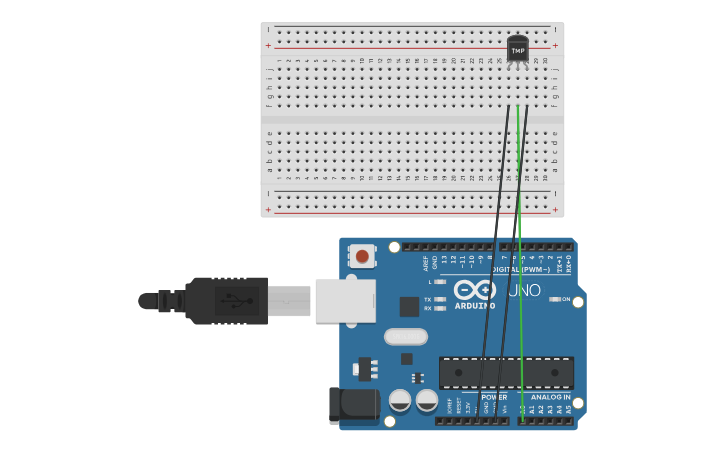 Circuit design temperature sensor - Tinkercad